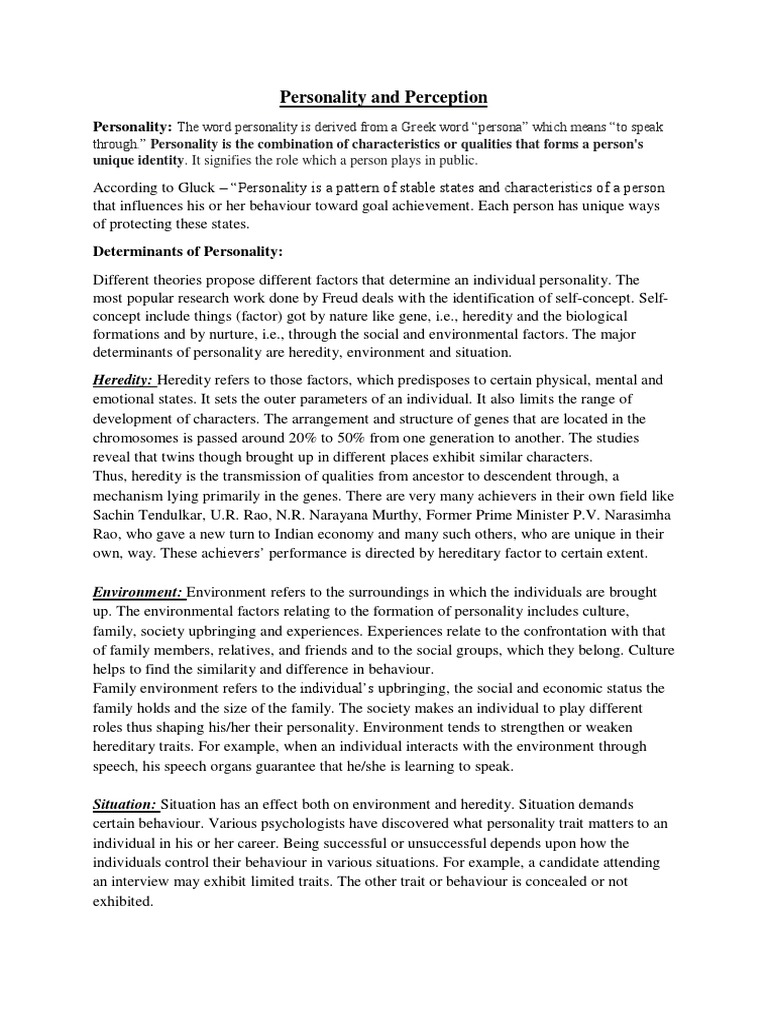 Personality and Perception | PDF | Personality Psychology | Perception