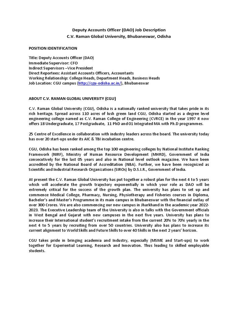 Deputy Accounts Officer Role at CGU | PDF | Accounting | Audit