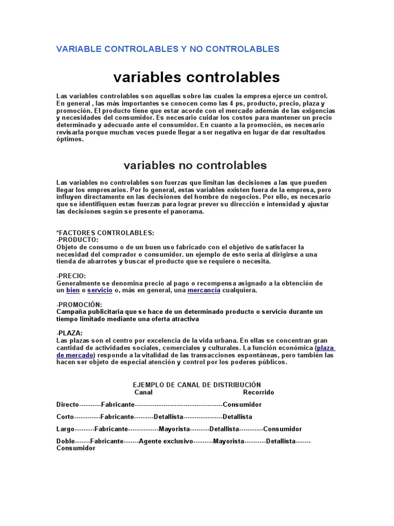 Variable Controlables y No Controlables | PDF | Negocios