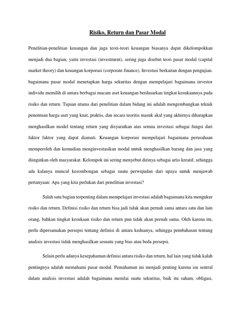 Definisi Resiko & Return | PDF
