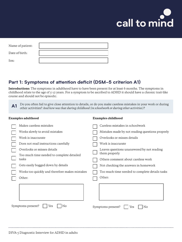 DIVA-5 ADHD Diagnostic Interview Guide | PDF | Attention Deficit ...