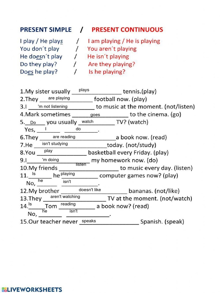 Present Simples Vs Present Continuous Basic Worksheet | PDF Present Simples Vs Present Continuous Basic Worksheet | PDF