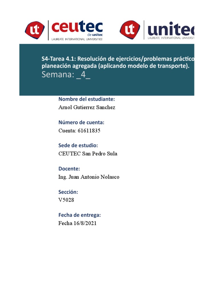 S4 Tarea 4.1 Resoluci N de Ejercicios Problemas PR Cticos Sobre Planeaci N Agregada | PDF ...