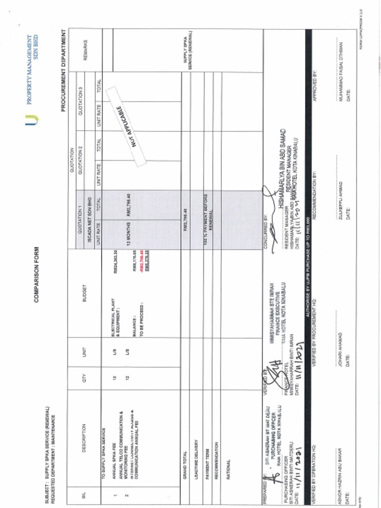 Comparison Form Iscada Net SDN BHD 2021 | PDF