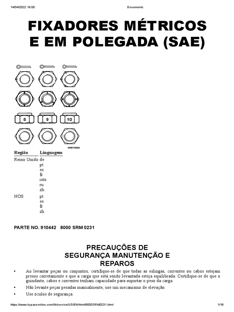 Fixadores Metricos e em Polegada - 360 | PDF | Parafuso | Medição