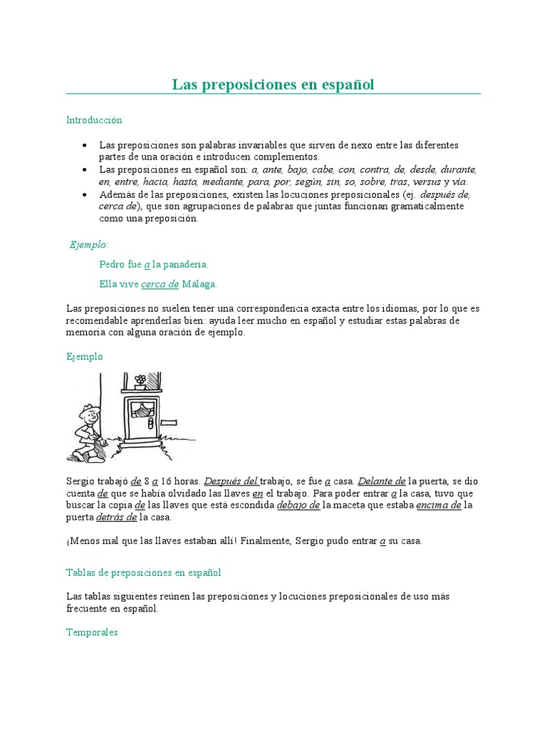 Las Preposiciones en Español 2 | PDF