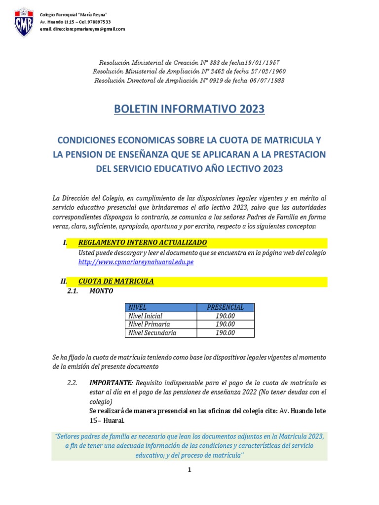 Boletin Informativo 2023 | PDF | Evaluación | Aprendizaje