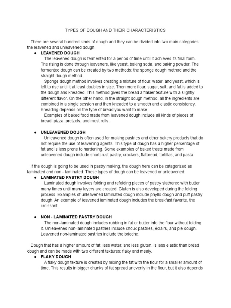 Basic Foods Ii Report (2.1 Types of Dough and Their Characteristics ...