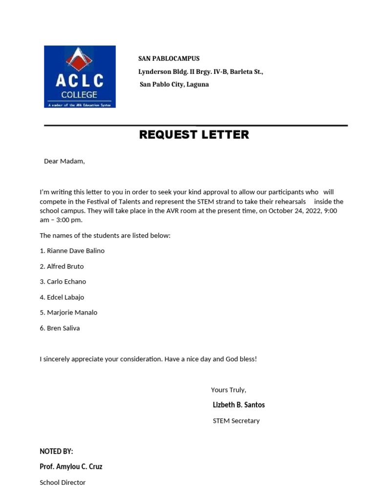 Request Letter For Practice | PDF | Social Science