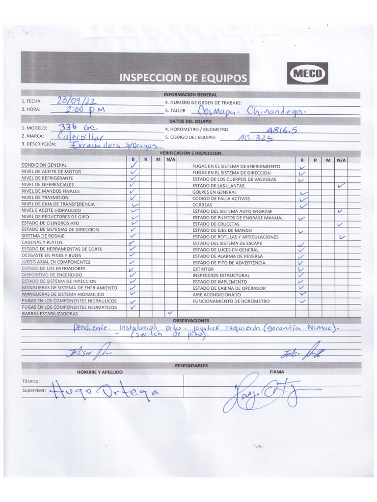 10-325 Inspección de Equipo | PDF
