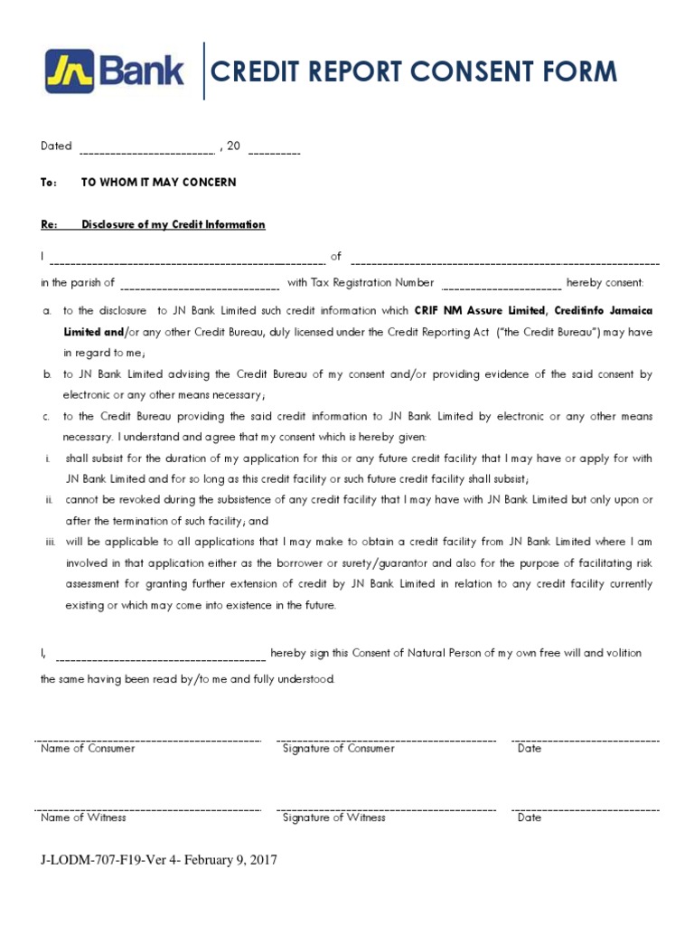 Credit Report Consent Form | PDF | Credit Bureau | Credit