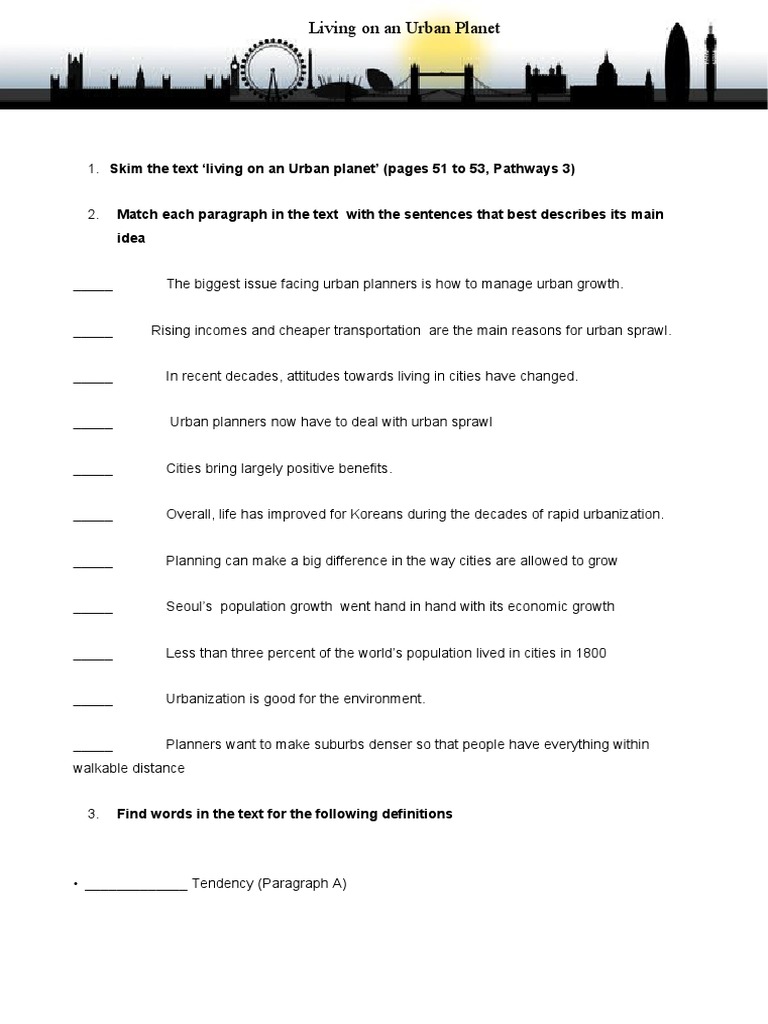 Worksheet 9 | PDF | Urbanization | Urban Sprawl
