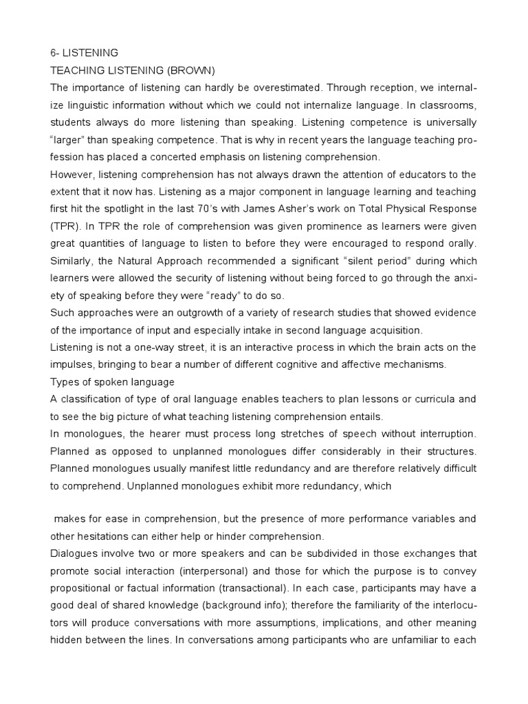 Teaching Listening Pdf Reading Comprehension Educational Assessment