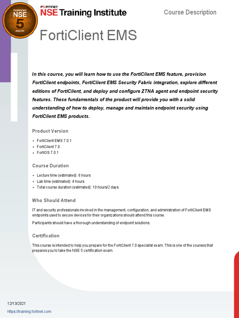 FortiClient EMS 7.0 Course Description 2 | PDF | Computing ...
