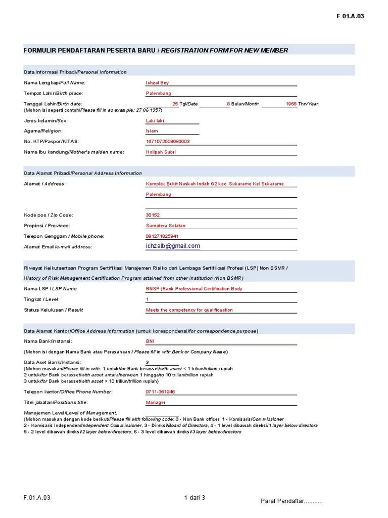Formulir Pendaftaran Sertifikasi Manajemen Risiko | PDF