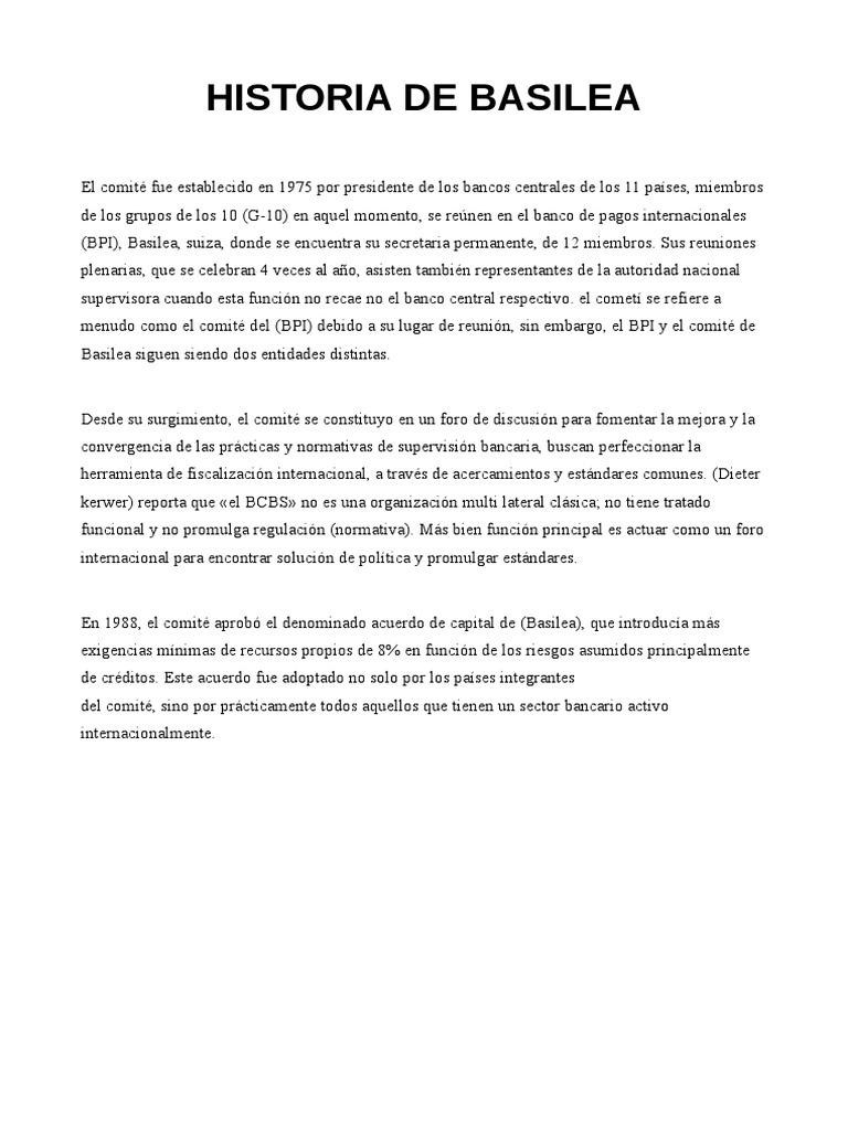 Historia de Basilea | PDF | Comité de Basilea sobre Supervisión ...