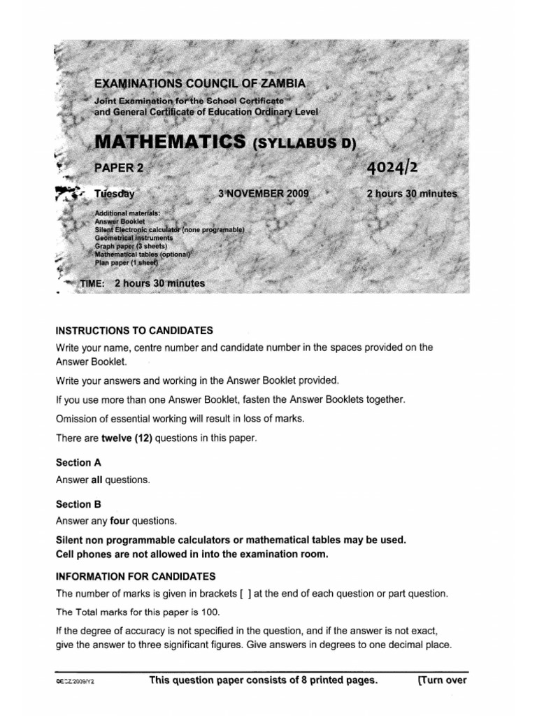 g12 Maths p2 2009 | PDF