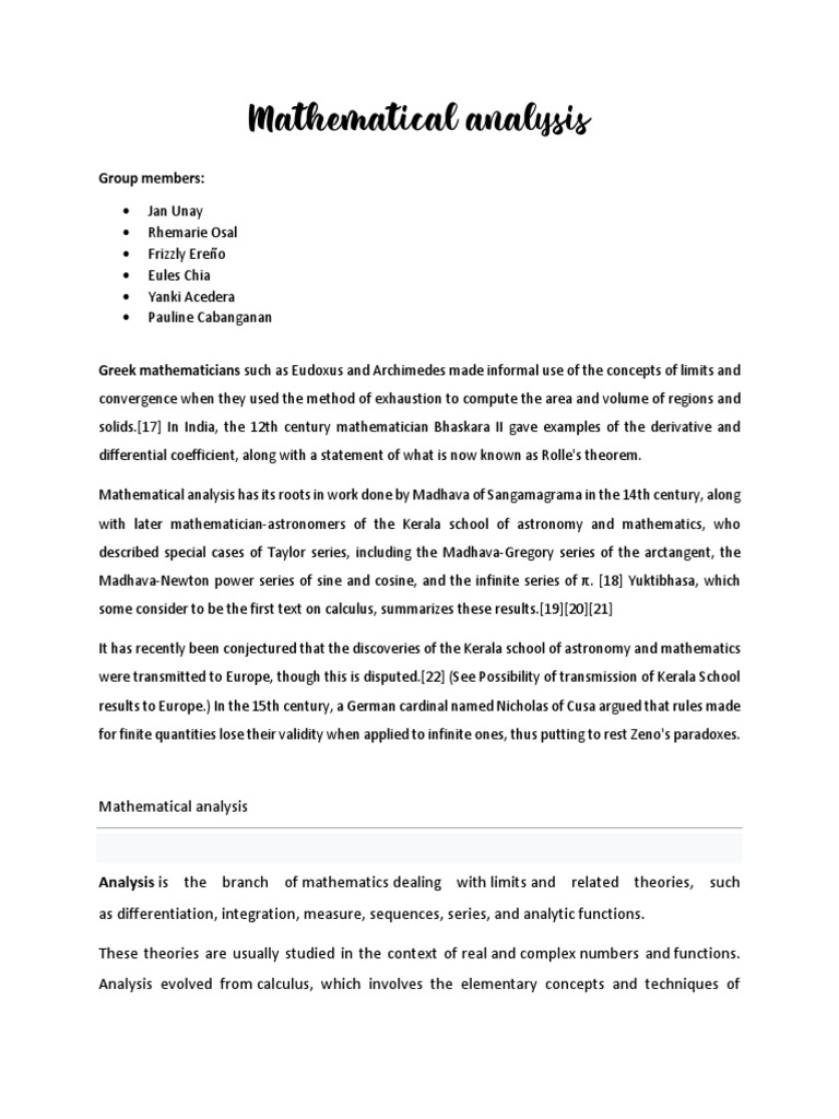 Mathematical Analysis (Group 3) | PDF | Mathematical Analysis | Measure (Mathematics)