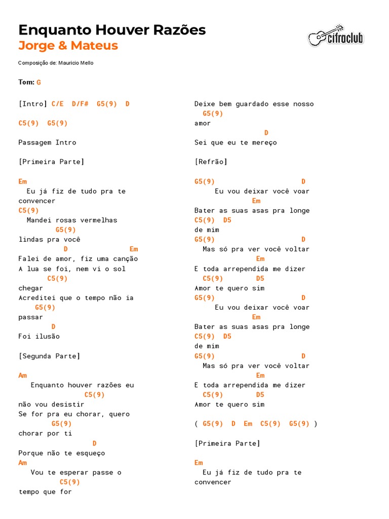 Cifra Club - Jorge & Mateus - Enquanto Houver Razões | PDF | Amor