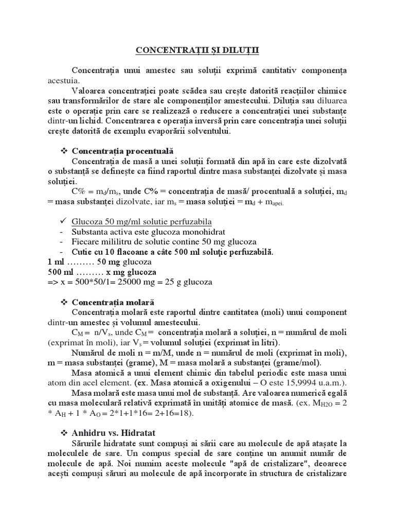 Concentratii Si Dilutii | PDF