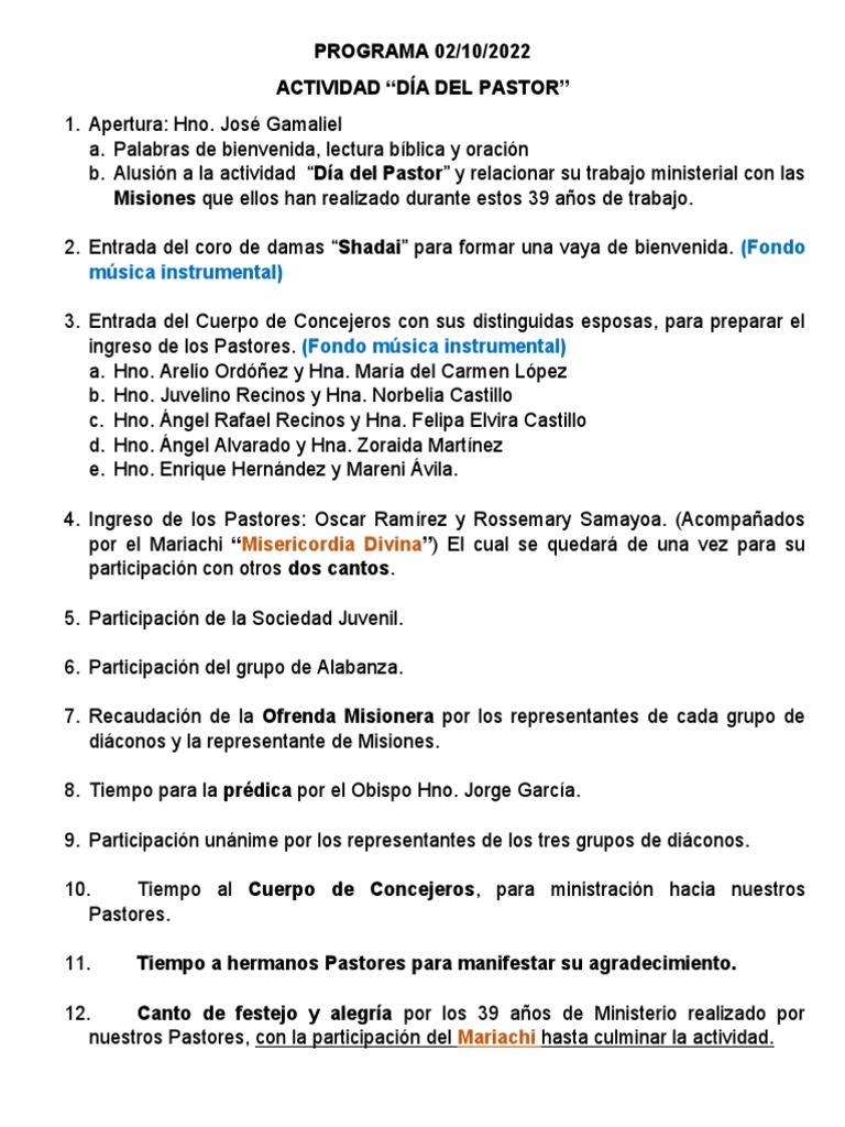 Programa Dia Del Pastor 2022 | PDF | Religión y espiritualidad
