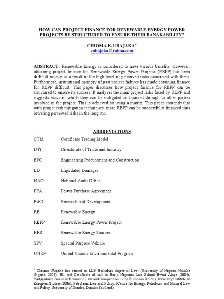 Bankability of RE Project, A Paper | PDF | Project Finance | Loans