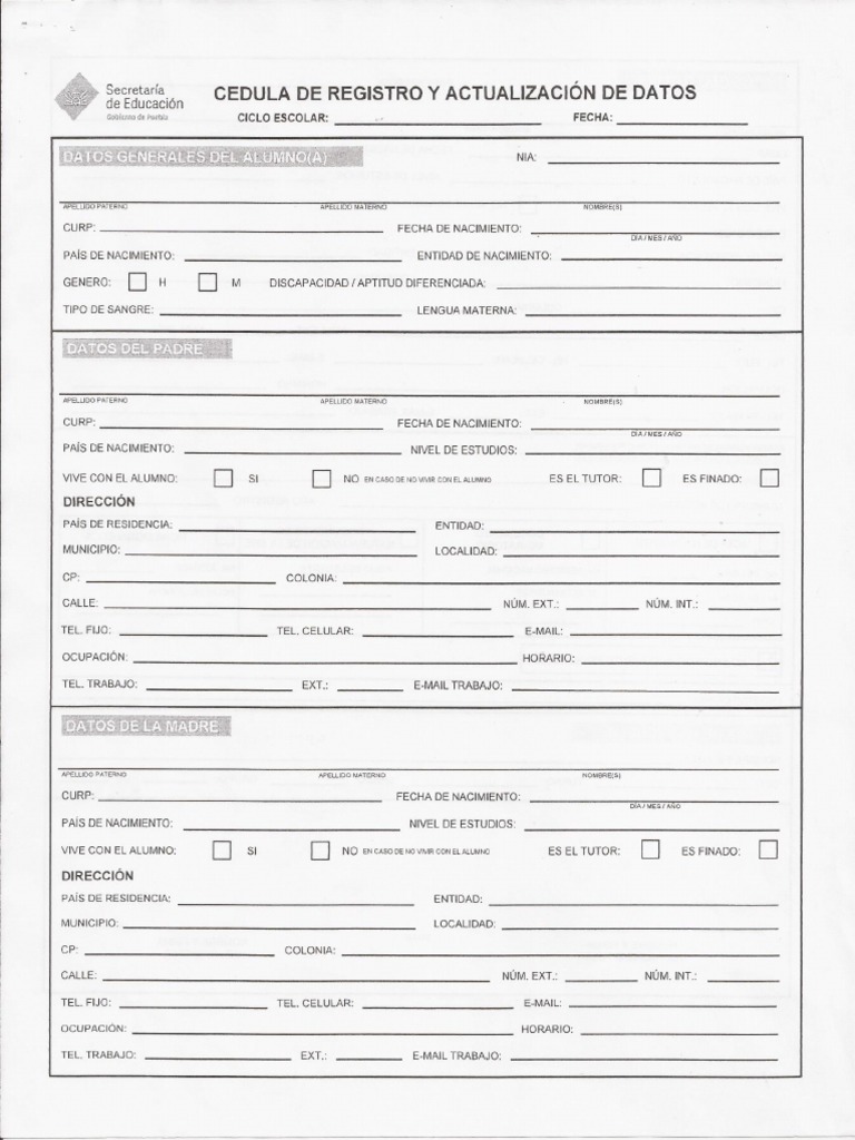Cedula de Registro y Actualización de Datos | PDF