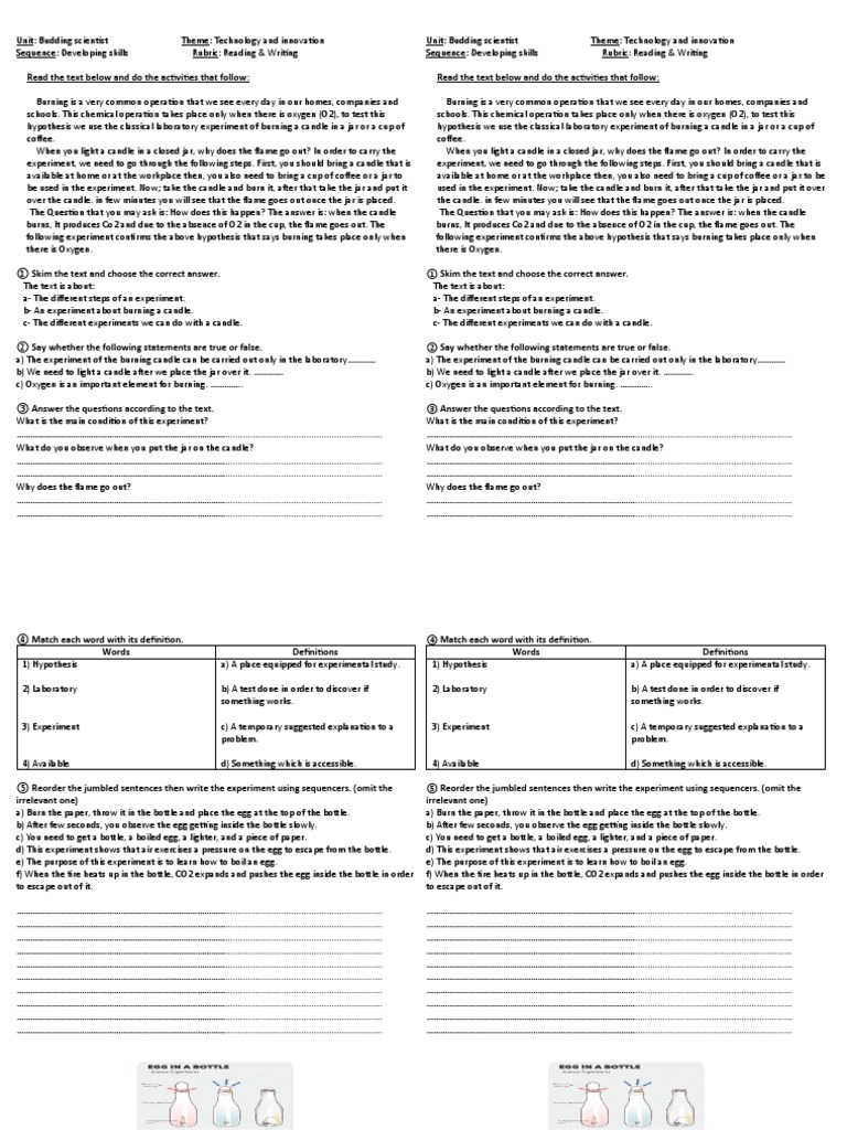 Budding Scientist (Worksheet) | PDF | Candle | Experiment