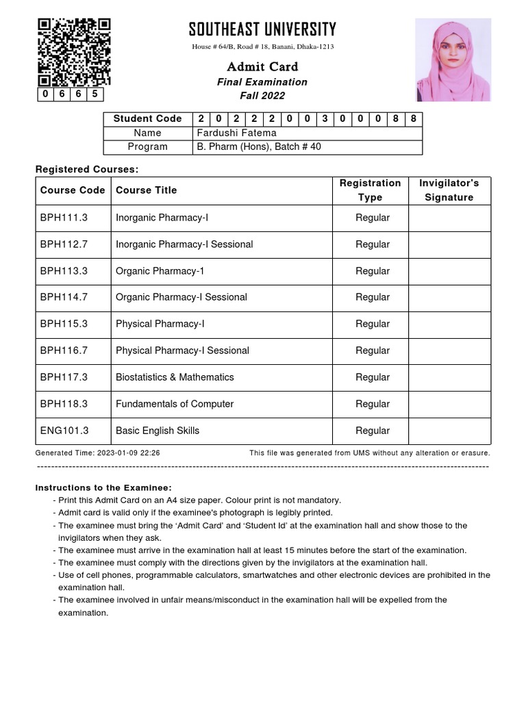 Admit Card | PDF | Computer Science | Computing
