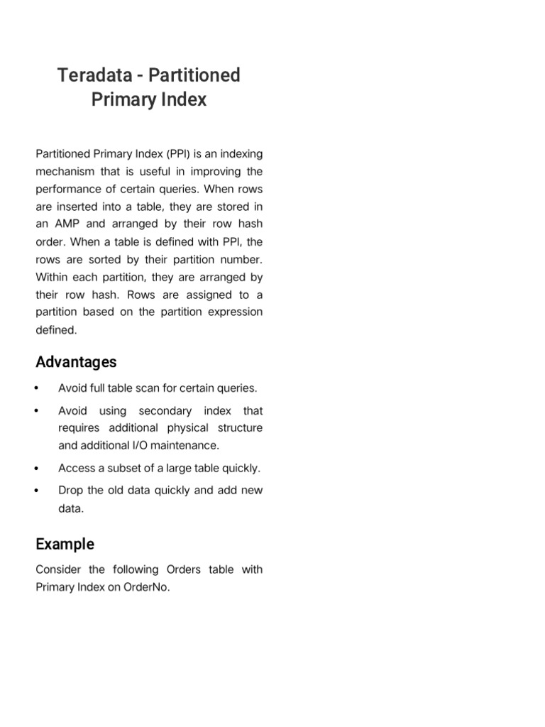 Teradata - Partitioned Primary Index | PDF | Database Index ... Teradata - Partitioned Primary Index | PDF | Database Index ...