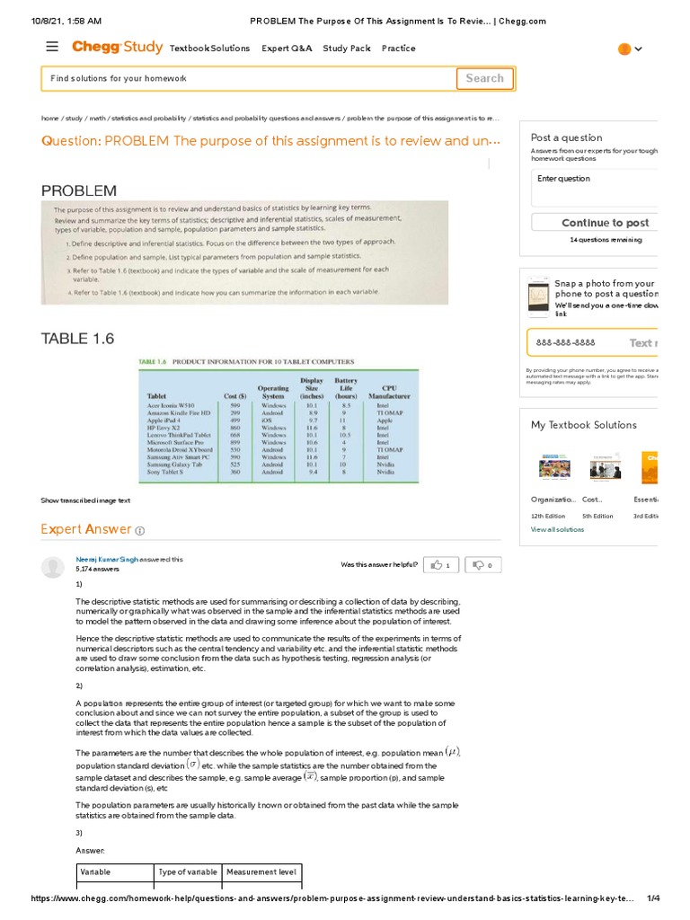 Question: PROBLEM The Purpose of This Assignment Is To Review and Un ...