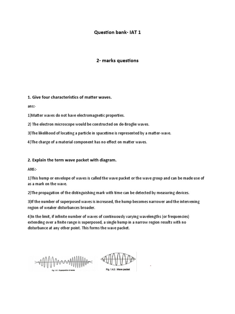Question bank on matter waves and crystallography | PDF | Waves | Wavelength