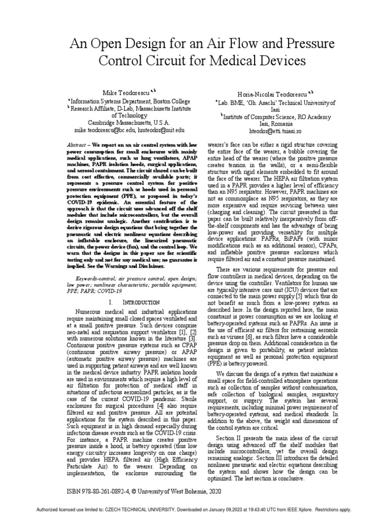An Open Design For An Air Flow and Pressure Control Circuit For Medical ...