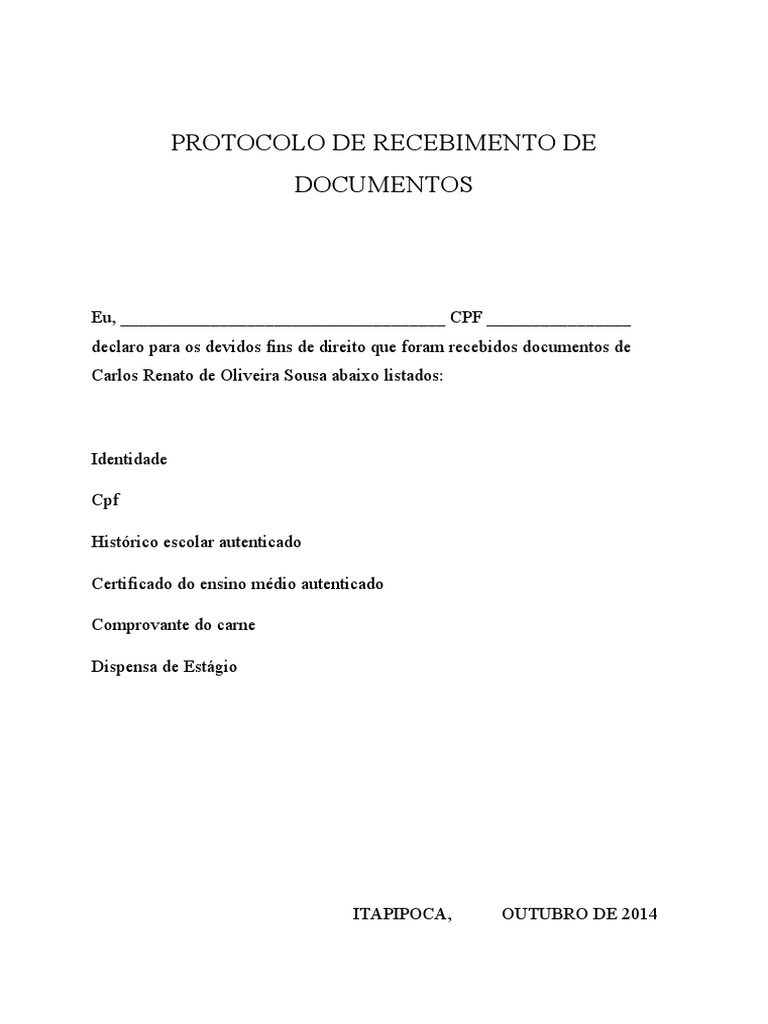 Protocolo de Recebimento de Documentos1 1 | PDF