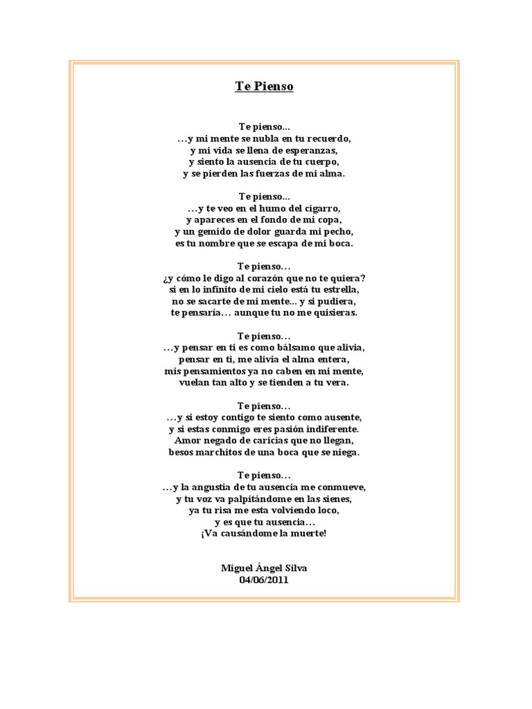 Te Pienso: Poema de Amor y Ausencia | PDF | Poesía