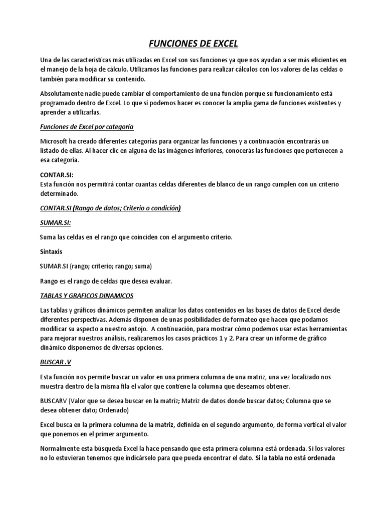 Funciones De Excel Pdf Microsoft Excel Informática