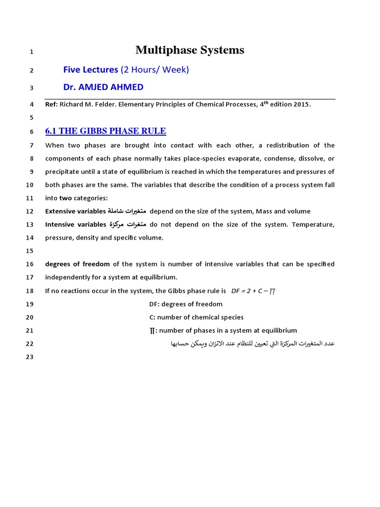 Lectures of Second Semester Chemical | PDF | Phase (Matter) | Phase Rule