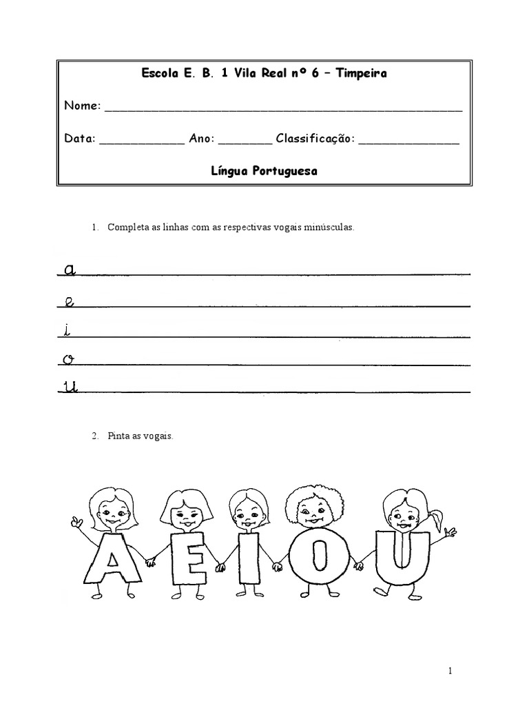 Ficha Mensal Dos Ditongos e Vogais | PDF