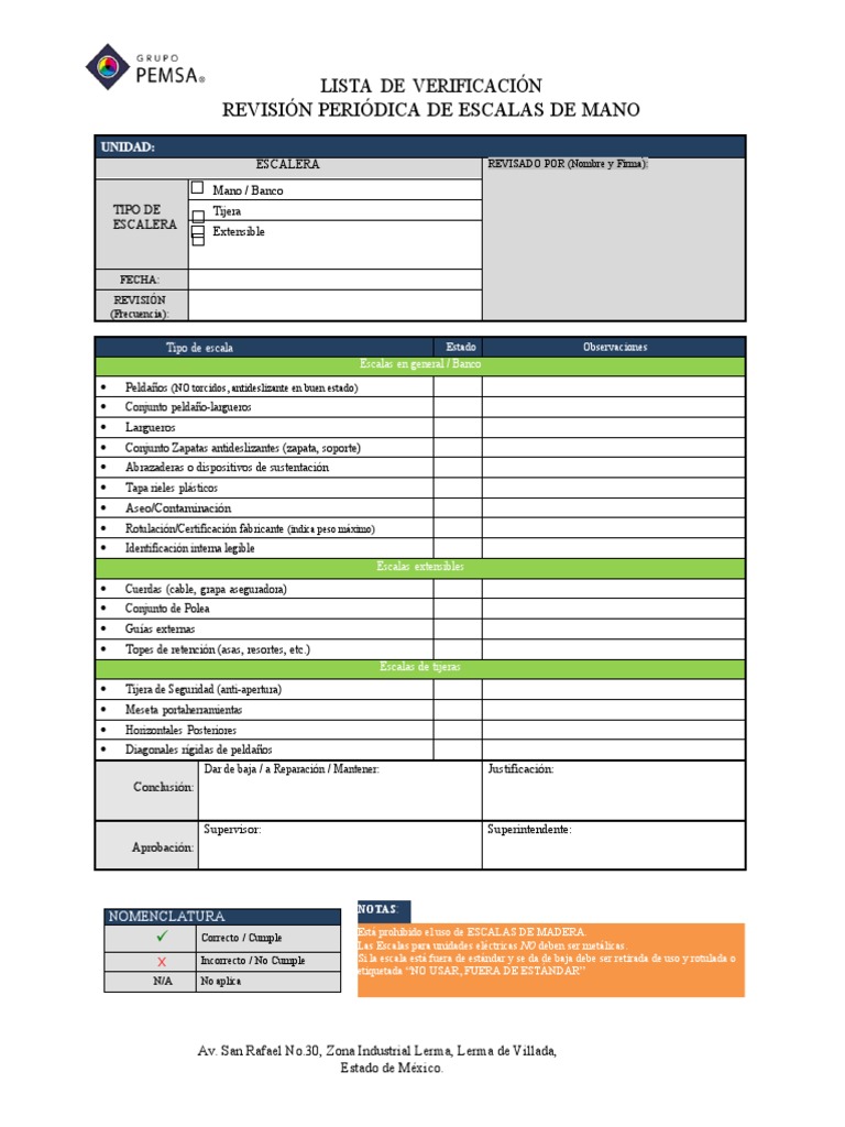 Checklist Escaleras | PDF | Equipo | Bienes manufacturados