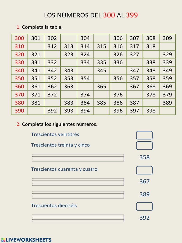 Los Números Del AL: Completa La Tabla | PDF