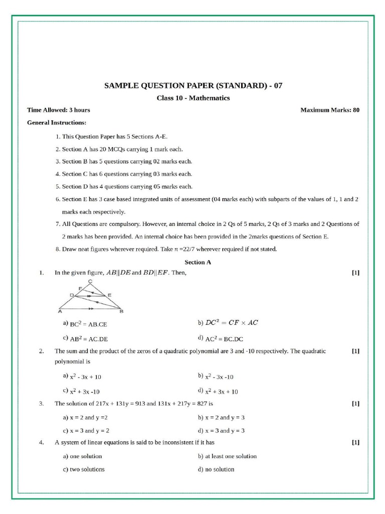 Maths SQP 7 | PDF
