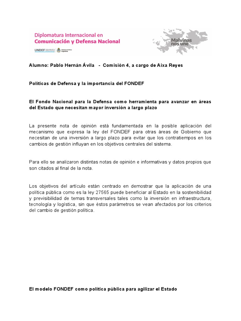 FONDEF: Clave para la Defensa Nacional | PDF