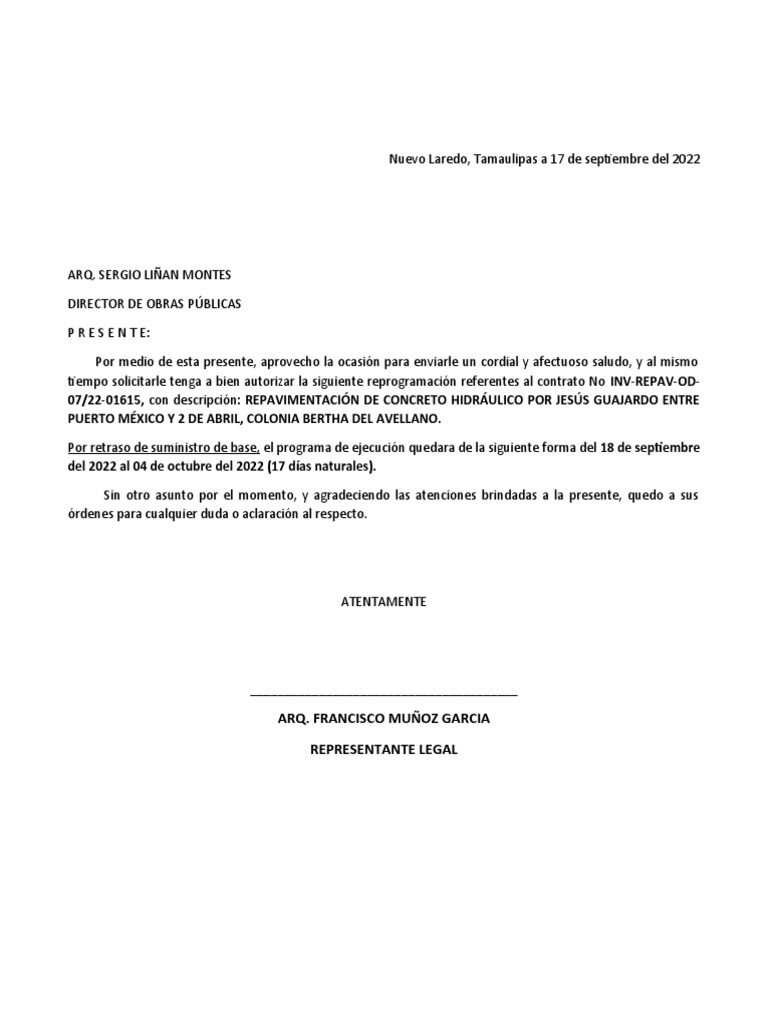 Reprogramación de obra en Jesús Guajardo | PDF
