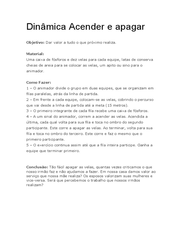 Dinâmica Acender e Apagar: Valorização | PDF