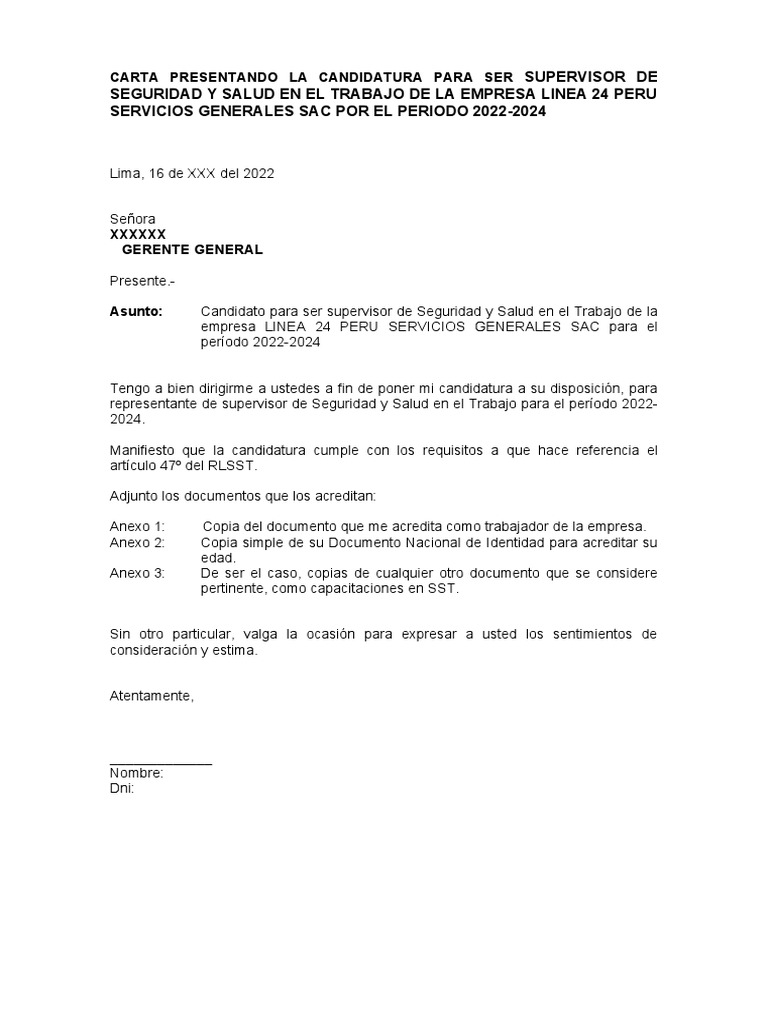 Carta Presentacion A La Candidatura | PDF