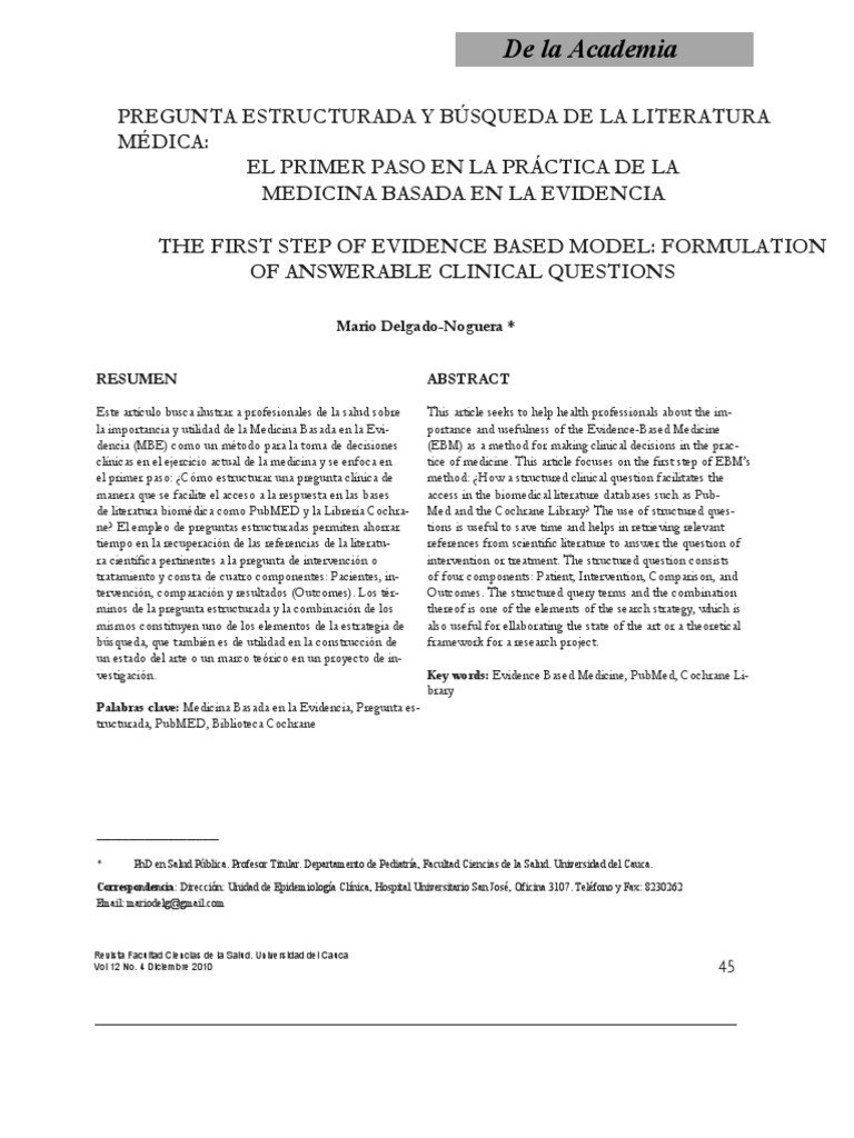 Preguntas Clínicas en MBE | PDF | Medicina | Ciencias de la Salud