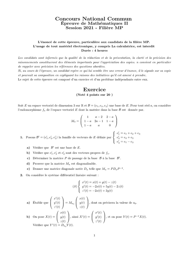 CNC 2021 Math-2 MP | PDF