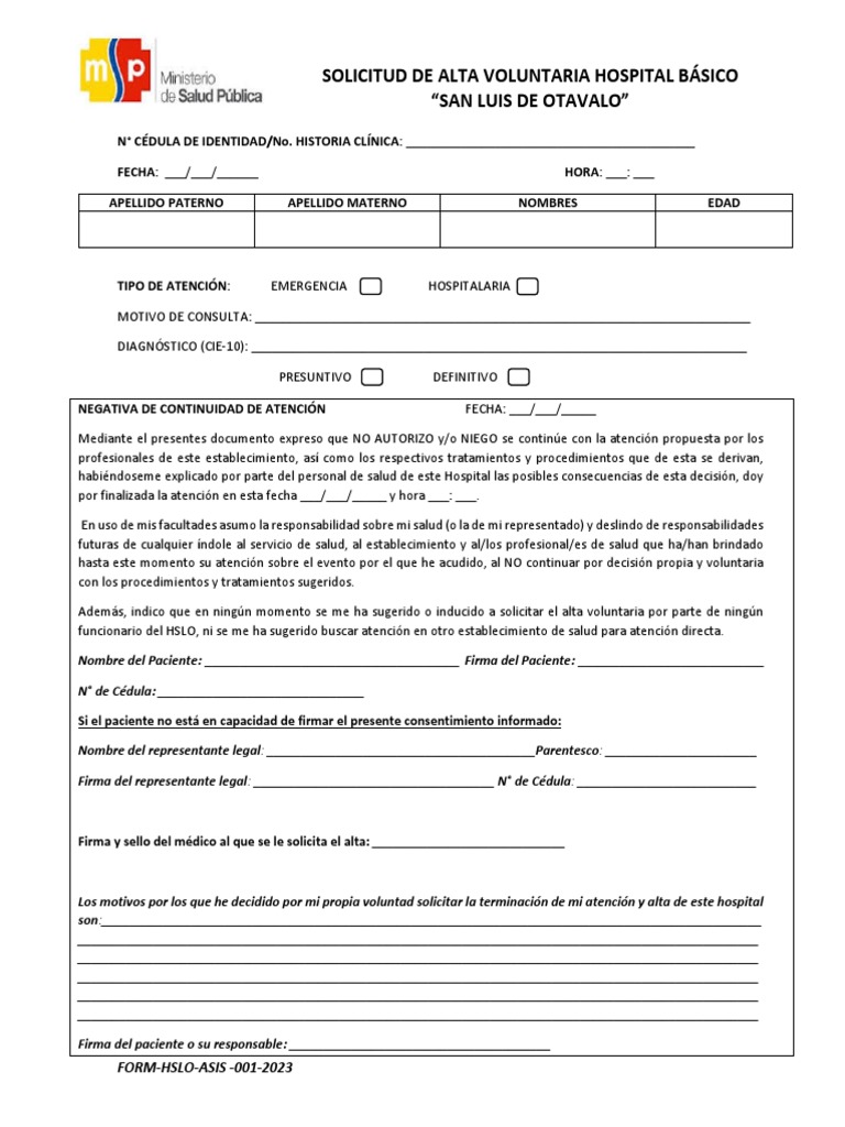 Modelo para Solicitud de Alta Hslo 2023 | PDF | Hospital ...