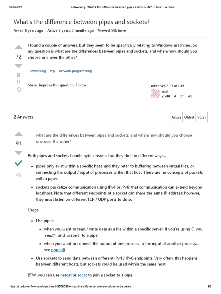 Whats The Difference Between Pipes And Sockets Pdf Network Socket Port Computer Networking