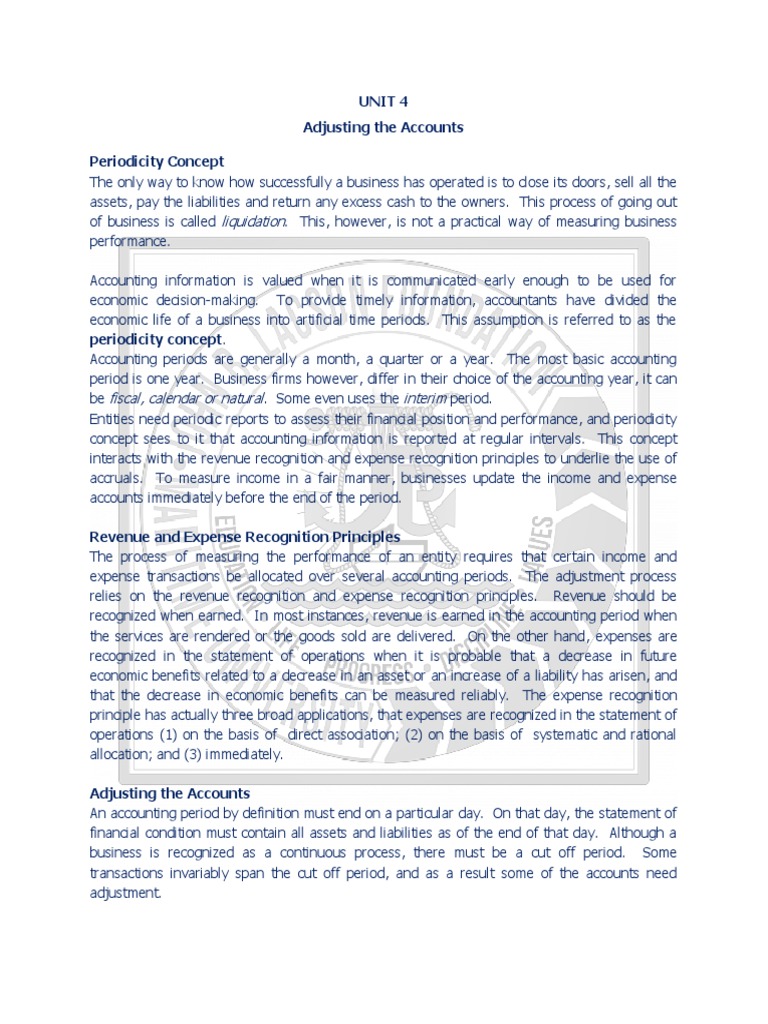 ACCTG Module - Unit 4 Adjusting The Accounts | PDF | Debits And Credits | Depreciation